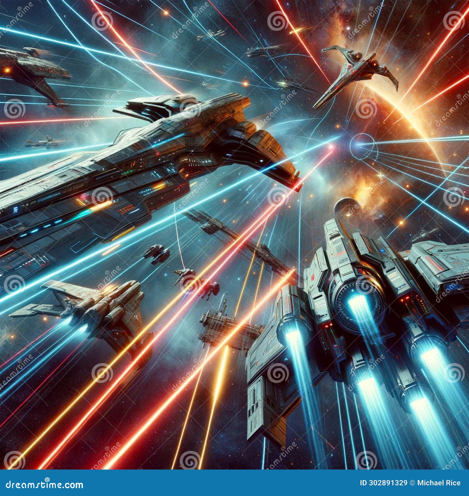 Cosmic Clash: Futuristic Sci-Fi Space Ship Battle Stock Illustration ...