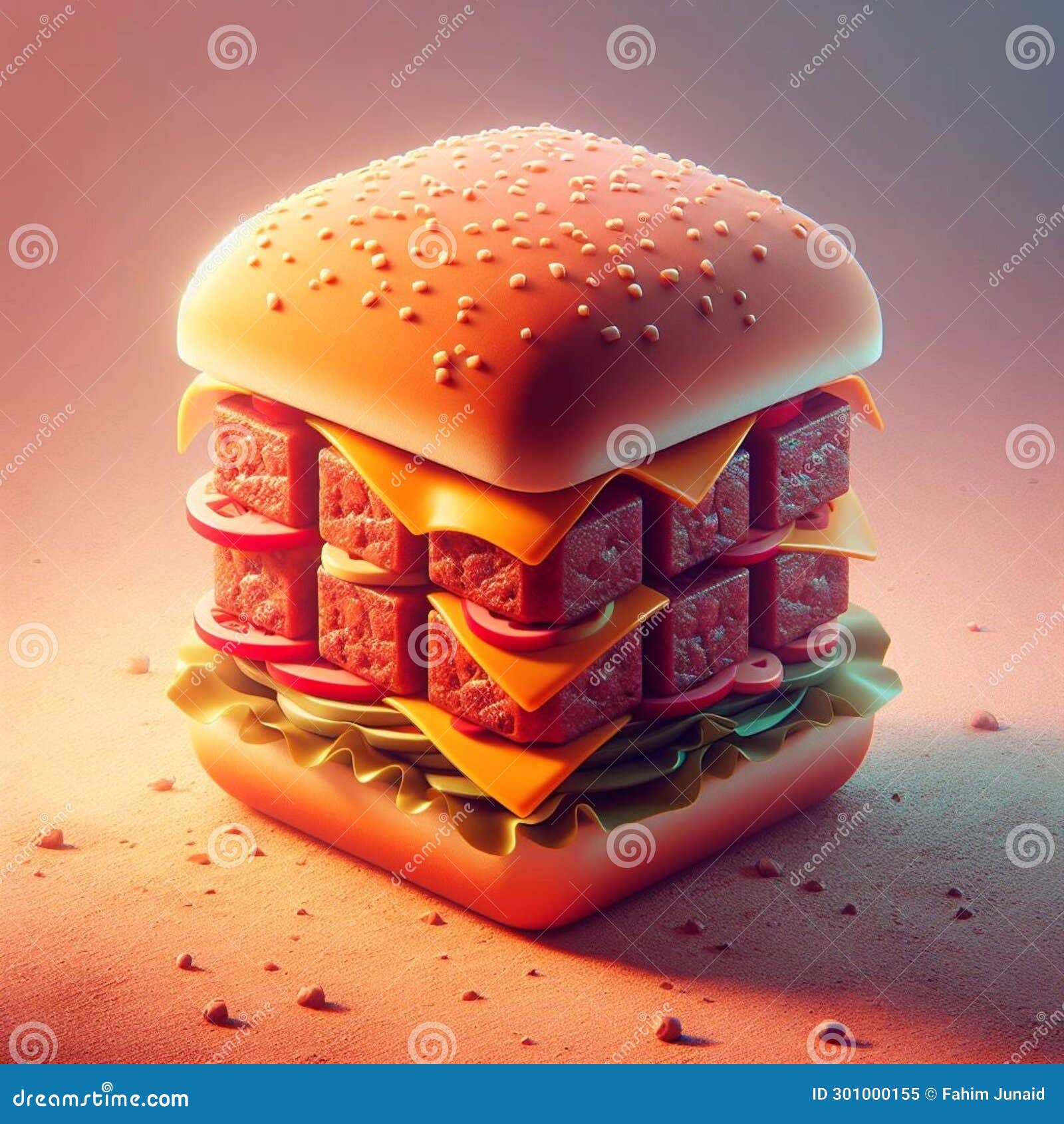3D Cube-Shaped Hamburger: Digital Art Rendering Stock Illustration ...