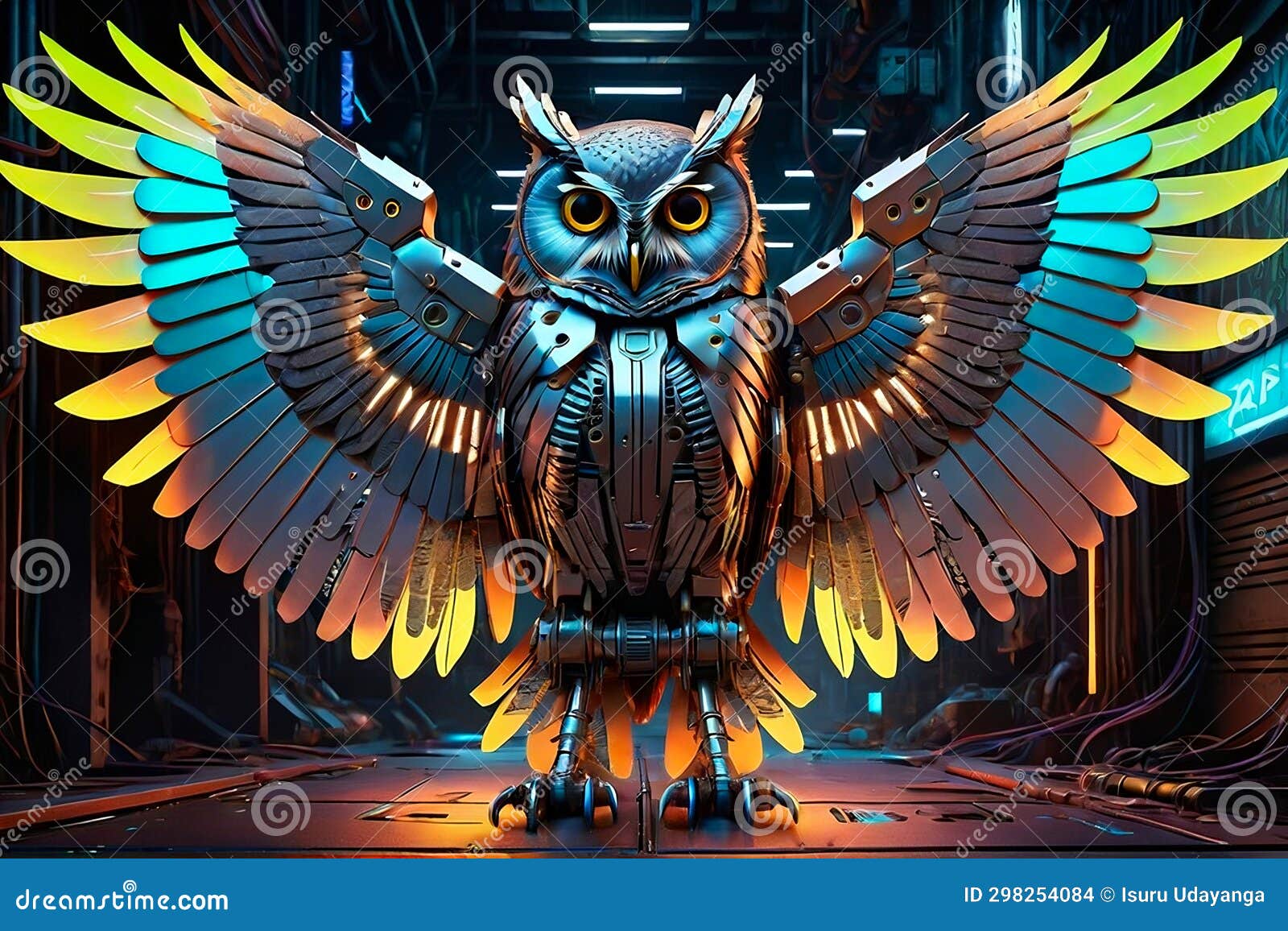Futuristic Owl with Cyberpunk Neon Armor and Enhancements Stock ...
