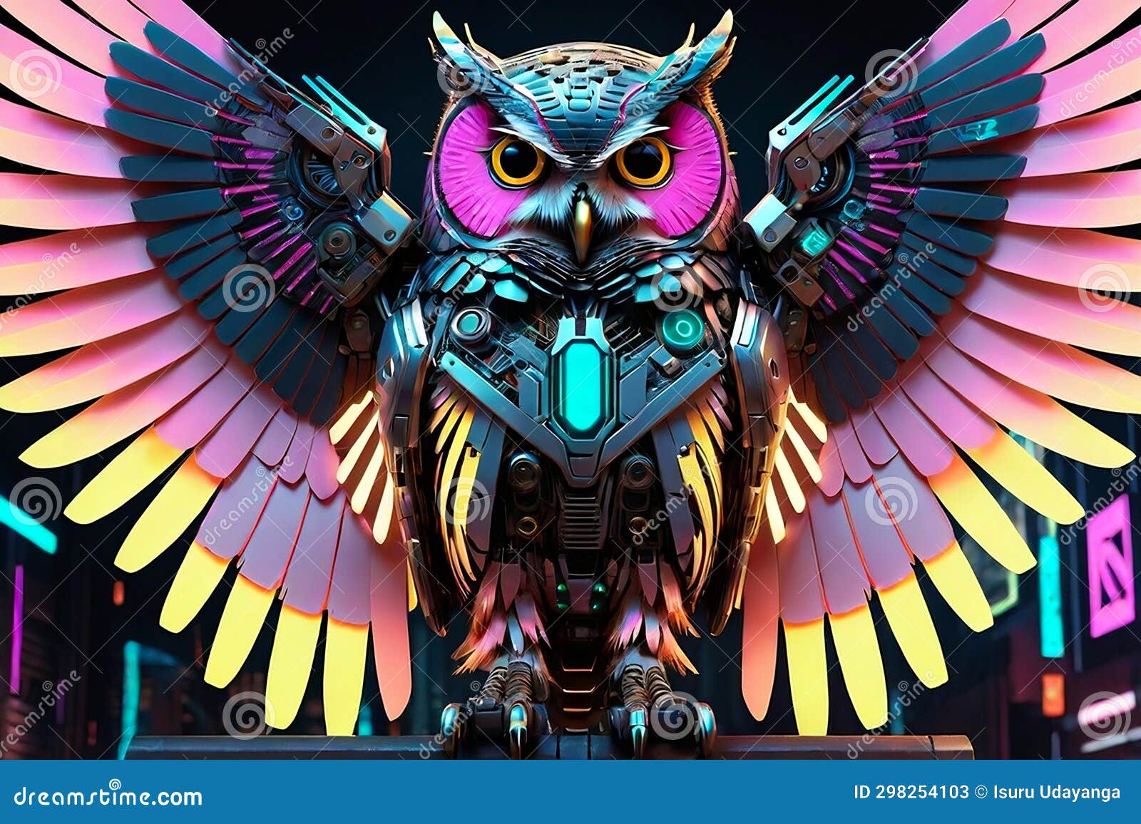 Cyberpunk Owl with Futuristic Neon Armor and Cyber Enhancements Stock ...