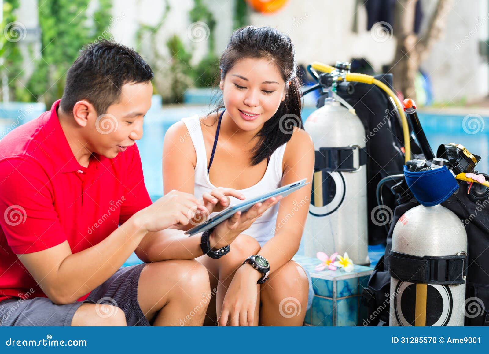 Dive Master and Student in Asian Diving School Stock Photo - Image of ...