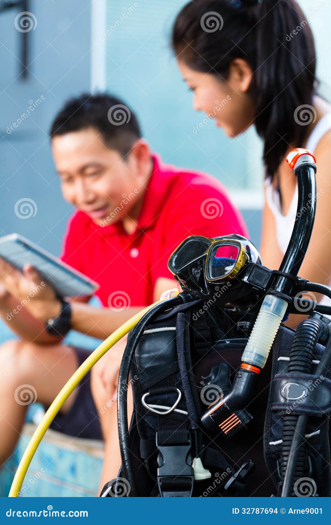 Dive Master and Student in Asian Diving School Stock Photo - Image of ...
