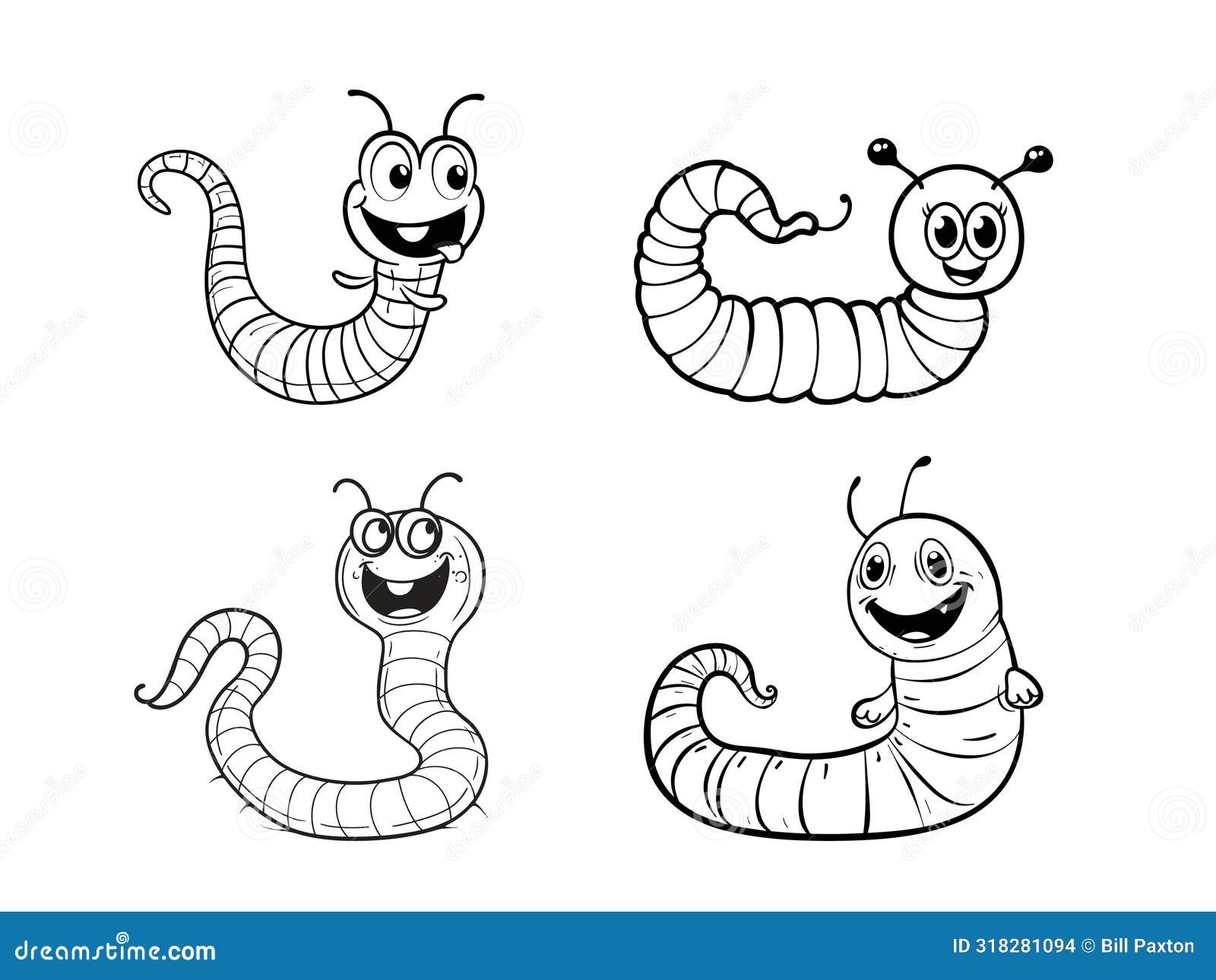 Worm Illustrations in Outline Style Stock Vector - Illustration of detailed, world: 318281094