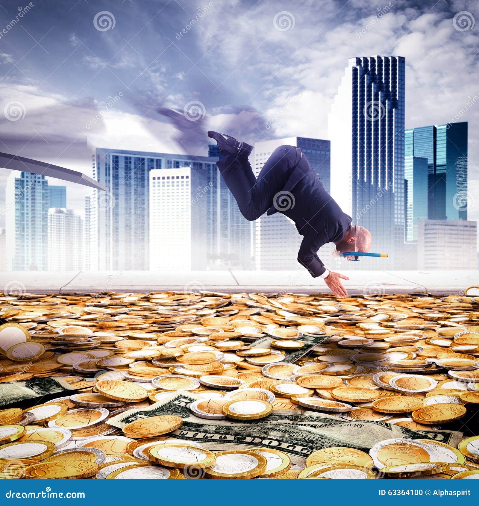 Dive into the wealth stock photo. Image of euro, deposit - 63364100