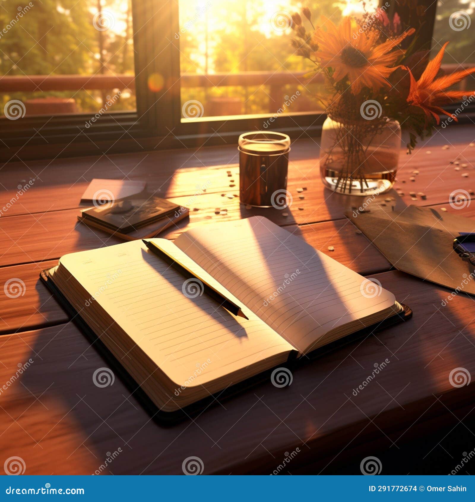 Minimalistic Art: Empty Journal on Wooden Table Stock Photo - Image of ...