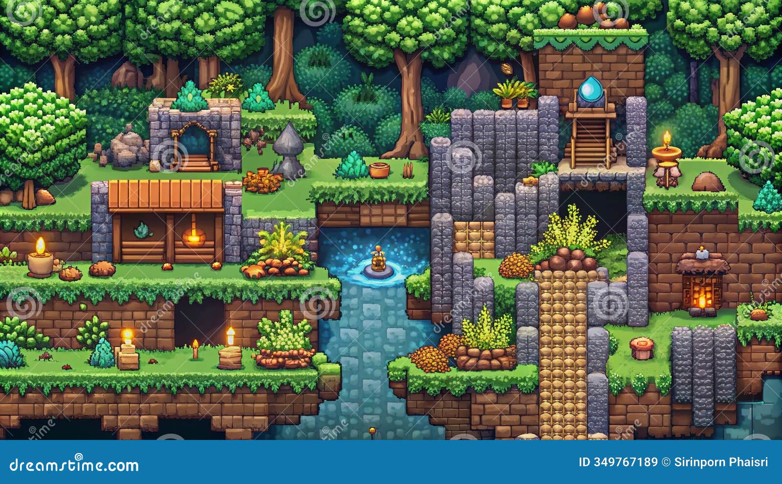 Nostalgic 8Bit Dungeon Tile Set Cave Land Environments with Pixel Art ...