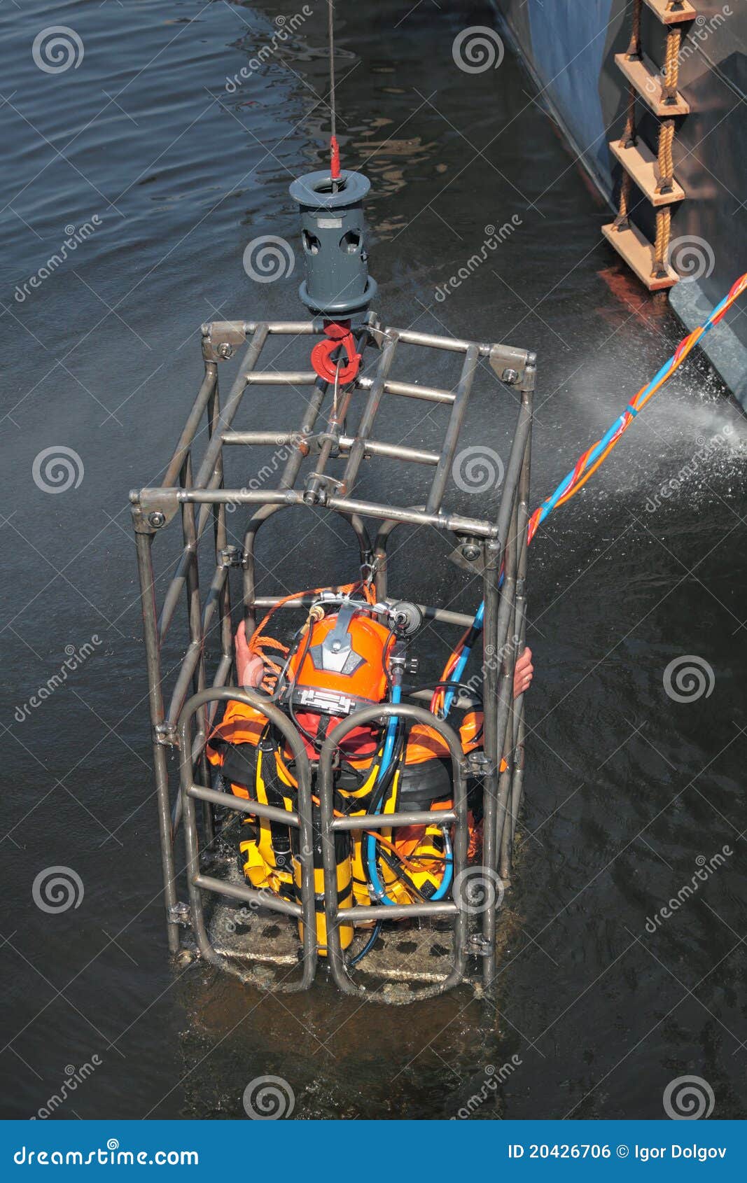 Diver stock photo. Image of submarine, outfit, cage, person - 20426706