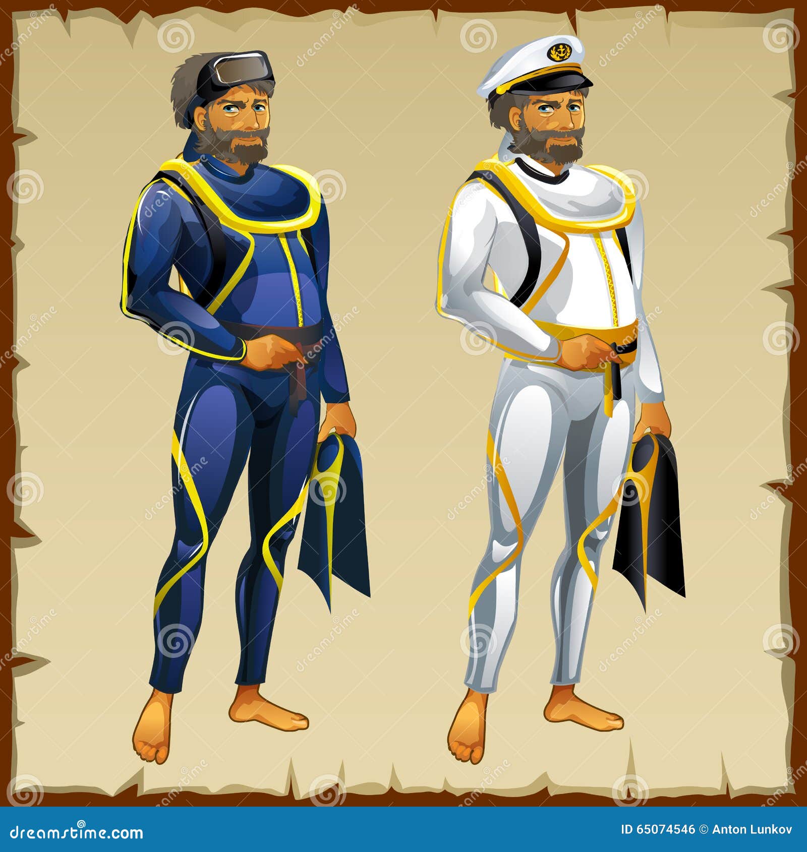 Diver and Captain of the Ship Stock Vector - Illustration of male ...