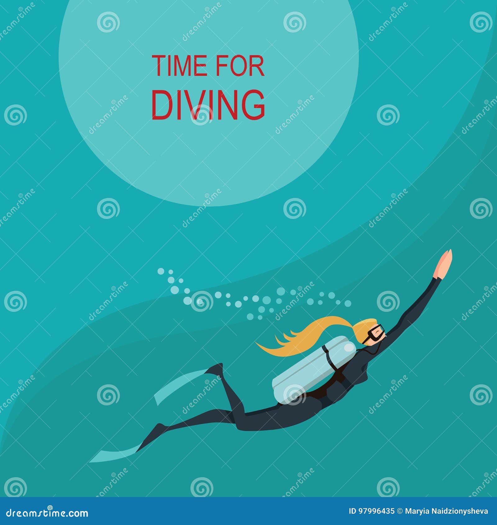 Diver in cartoon style stock vector. Illustration of marine - 97996435