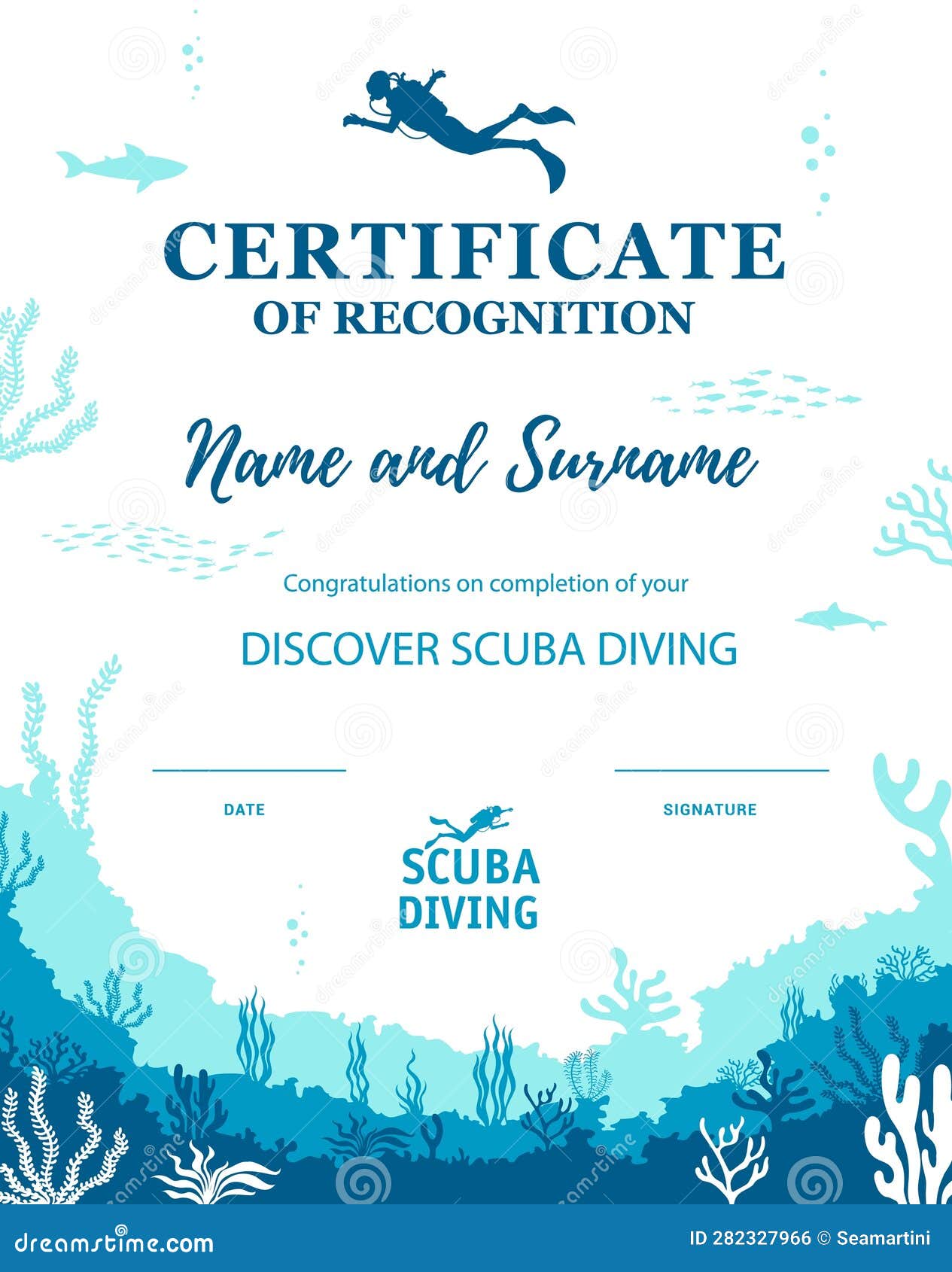 Diver Certificate, Recognition Diploma Template Stock Vector ...