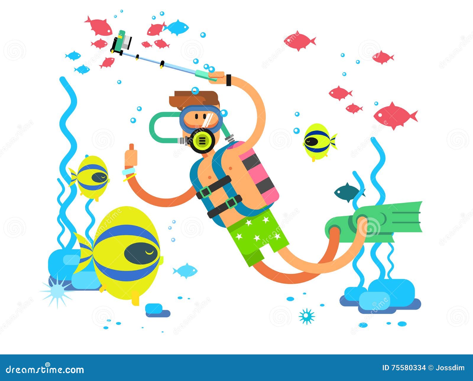 Diver Character Flat Design Stock Vector - Illustration of isolated ...