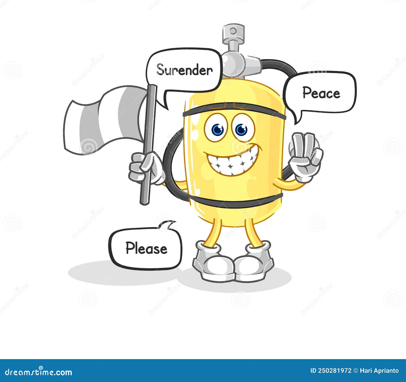 Diver Cylinder Hold Surrender Flag Mascot. Cartoon Vector Stock Vector ...