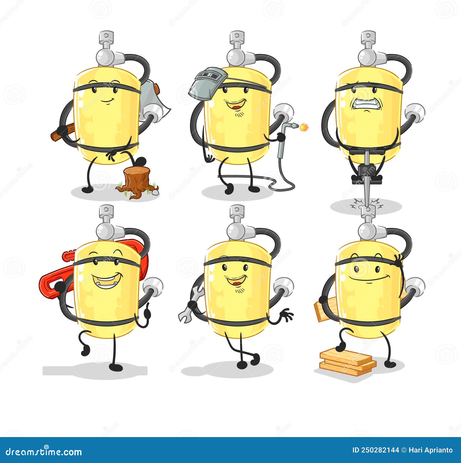 Diver Cylinder Worker Set Character. Cartoon Mascot Vector Stock Vector ...