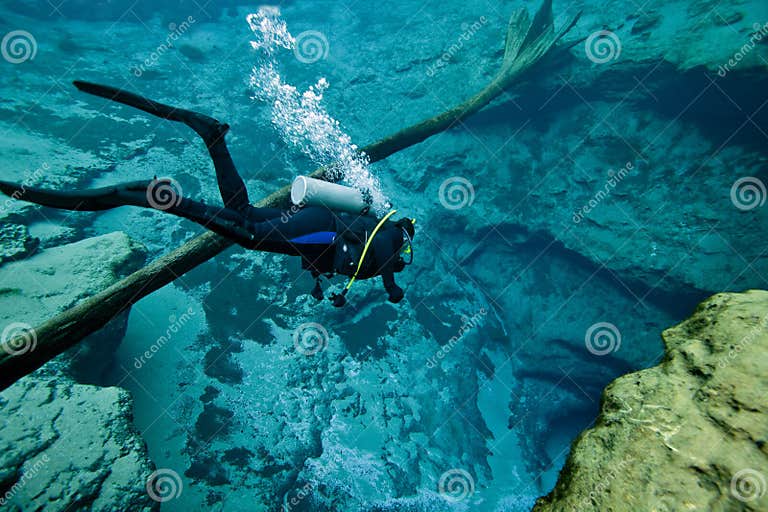 Diver Descends - Morrison Springs Cavern Stock Image - Image of scuba ...