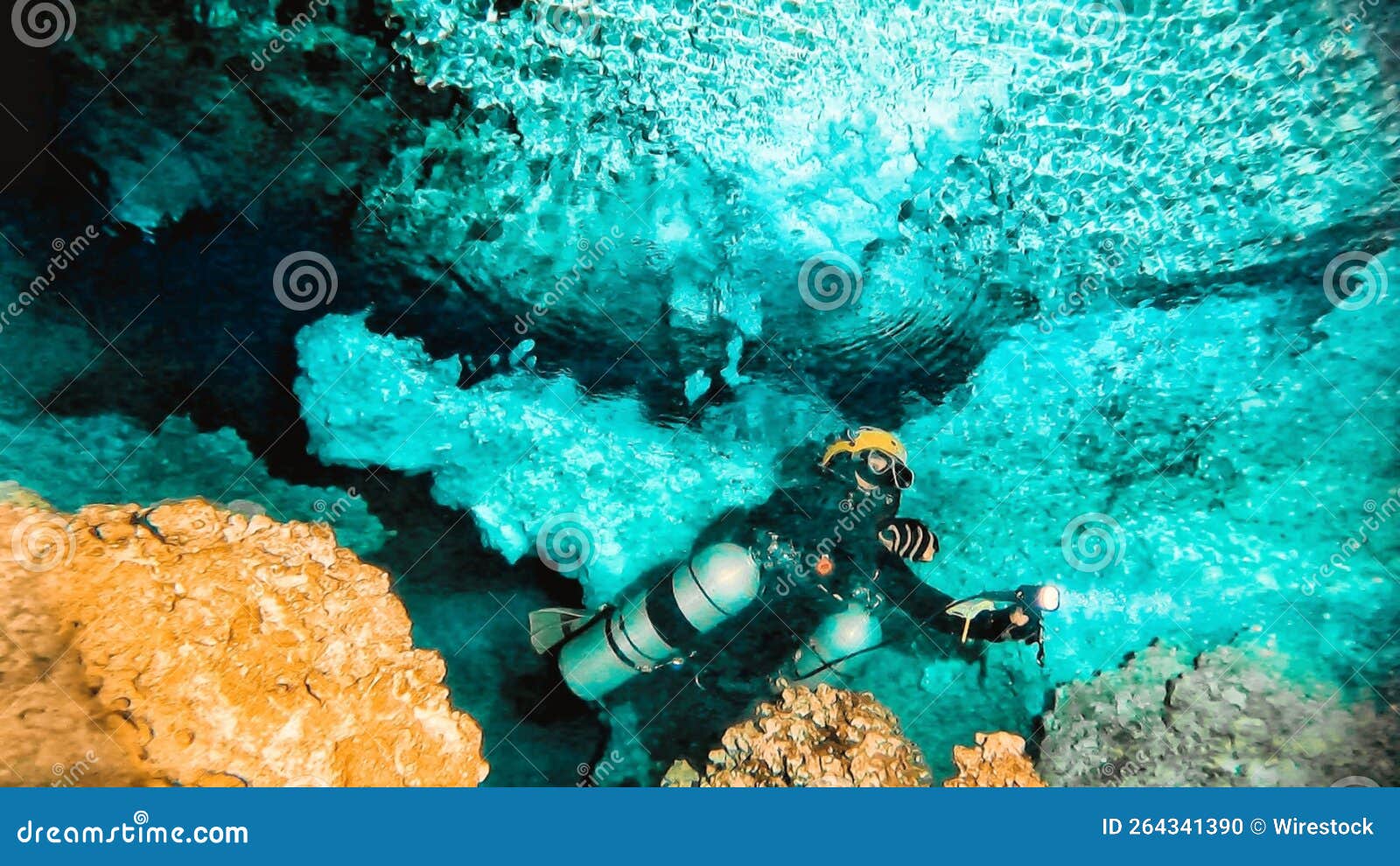 Diver Exploring a Water Cave in Buton Regency, Southeast Sulawesi Stock ...