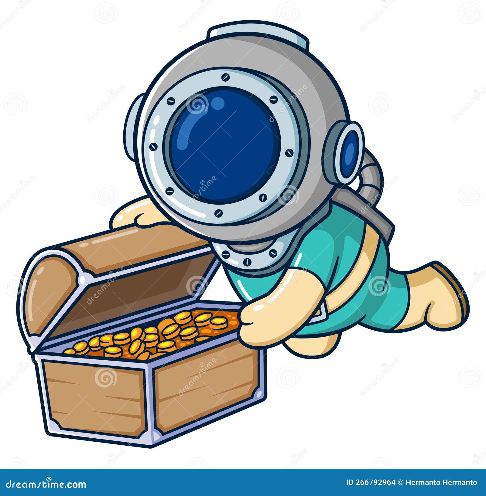 Finding Treasure Under Sea With Turtle And Hermit Crab, Vector Cartoon ...