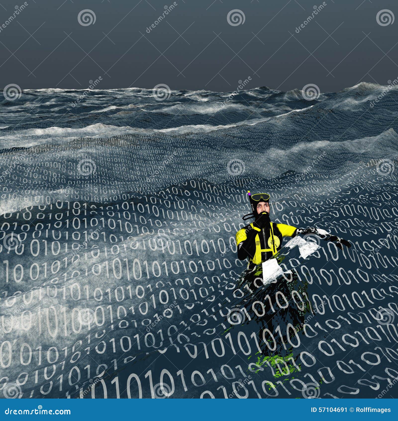 Diver Floats at Surface of Binary Sea Stock Illustration - Illustration ...