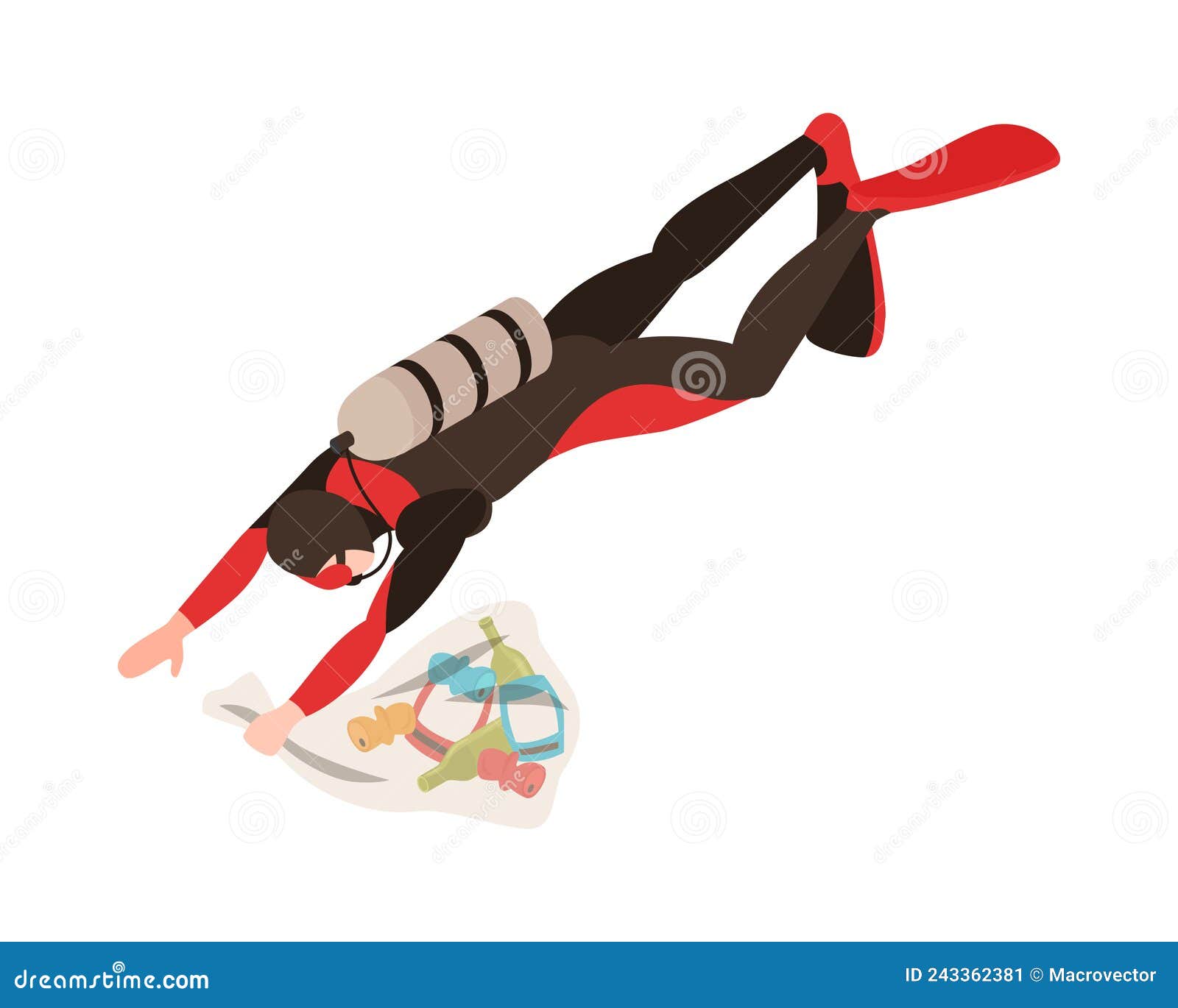 Floating Diver, Saboteur Or Adventurer In A Diving Suit With Mask ...