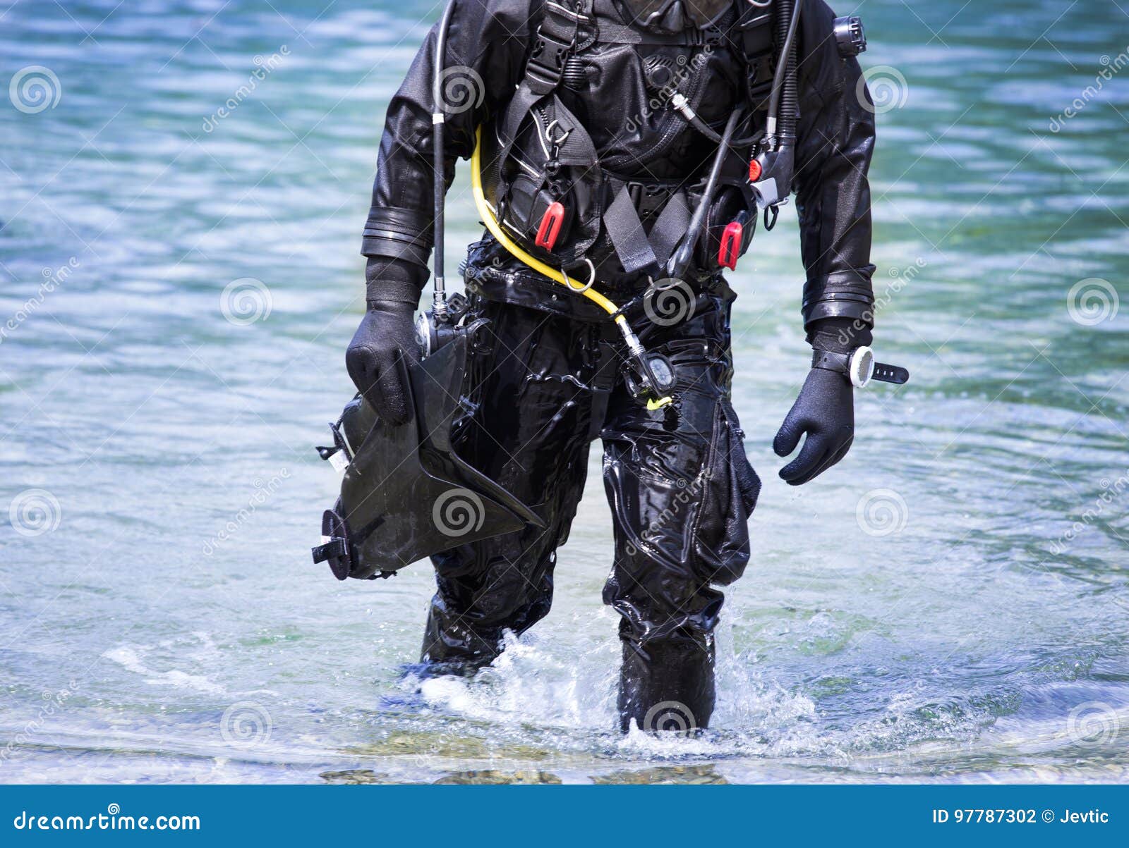 Diver getting out of water stock photo. Image of background - 97787302