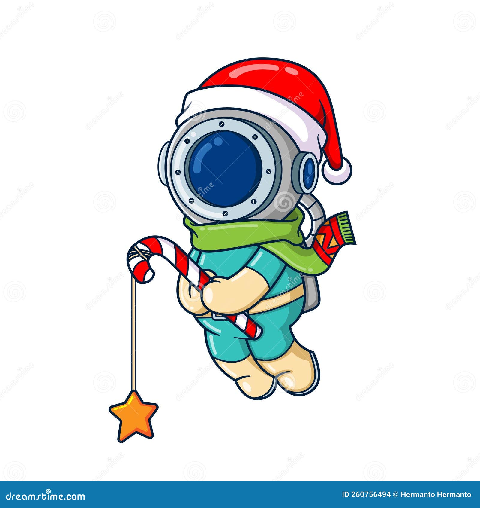 The Diver is Holding a Candy Cane and Twine the Star on it Stock Vector ...