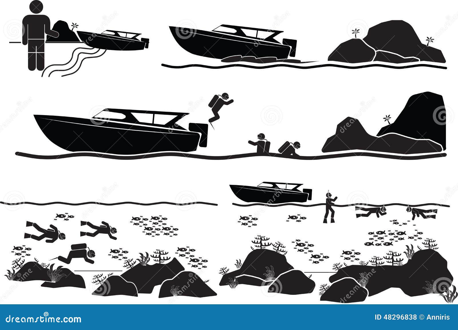 Diver stock vector. Illustration of boat, nature, depth - 48296838