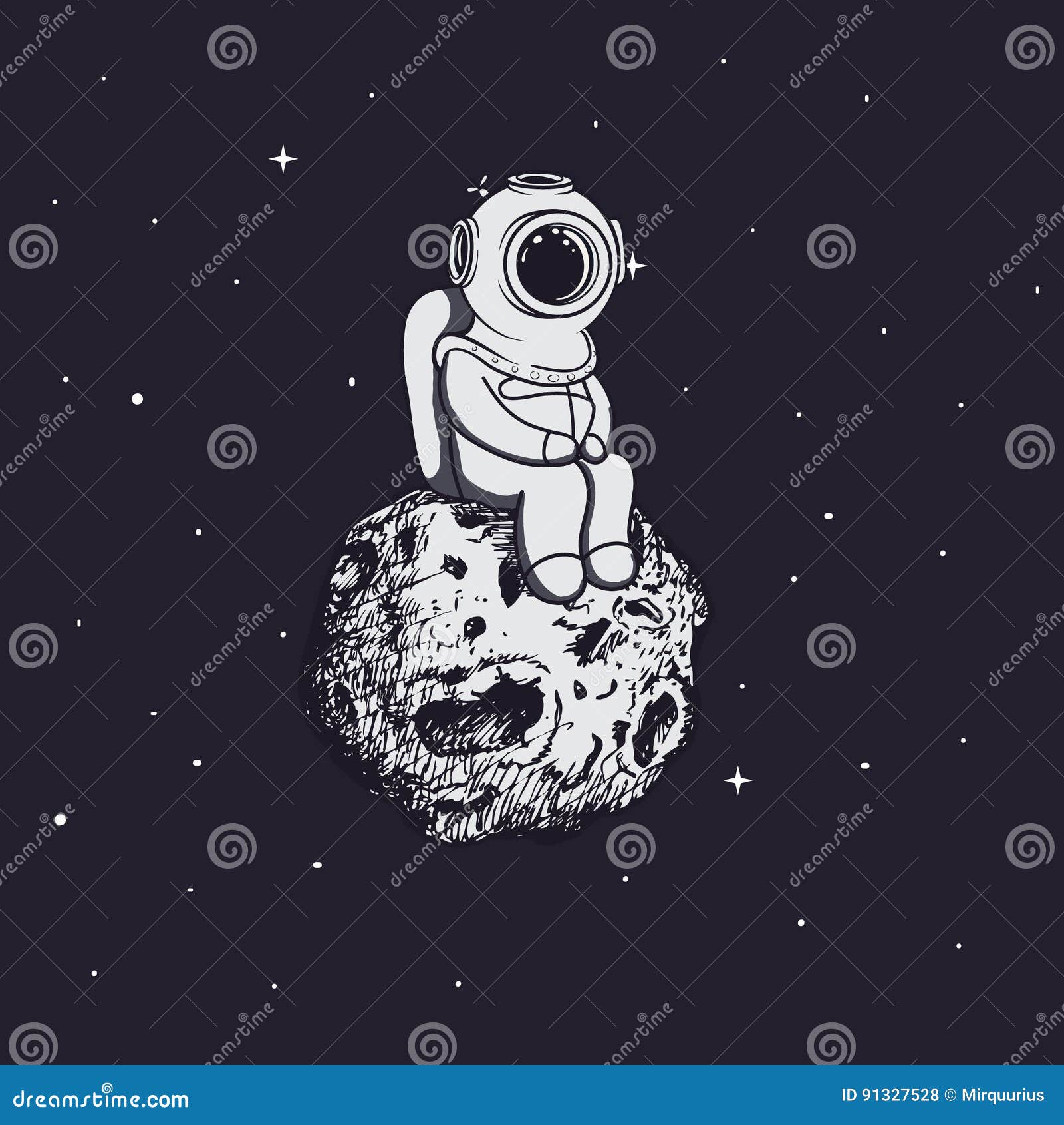 Diver Like a Astronaut Sits on Asteroid Stock Vector - Illustration of ... Diver Like a Astronaut Sits on Asteroid Stock Vector - Illustration of ...