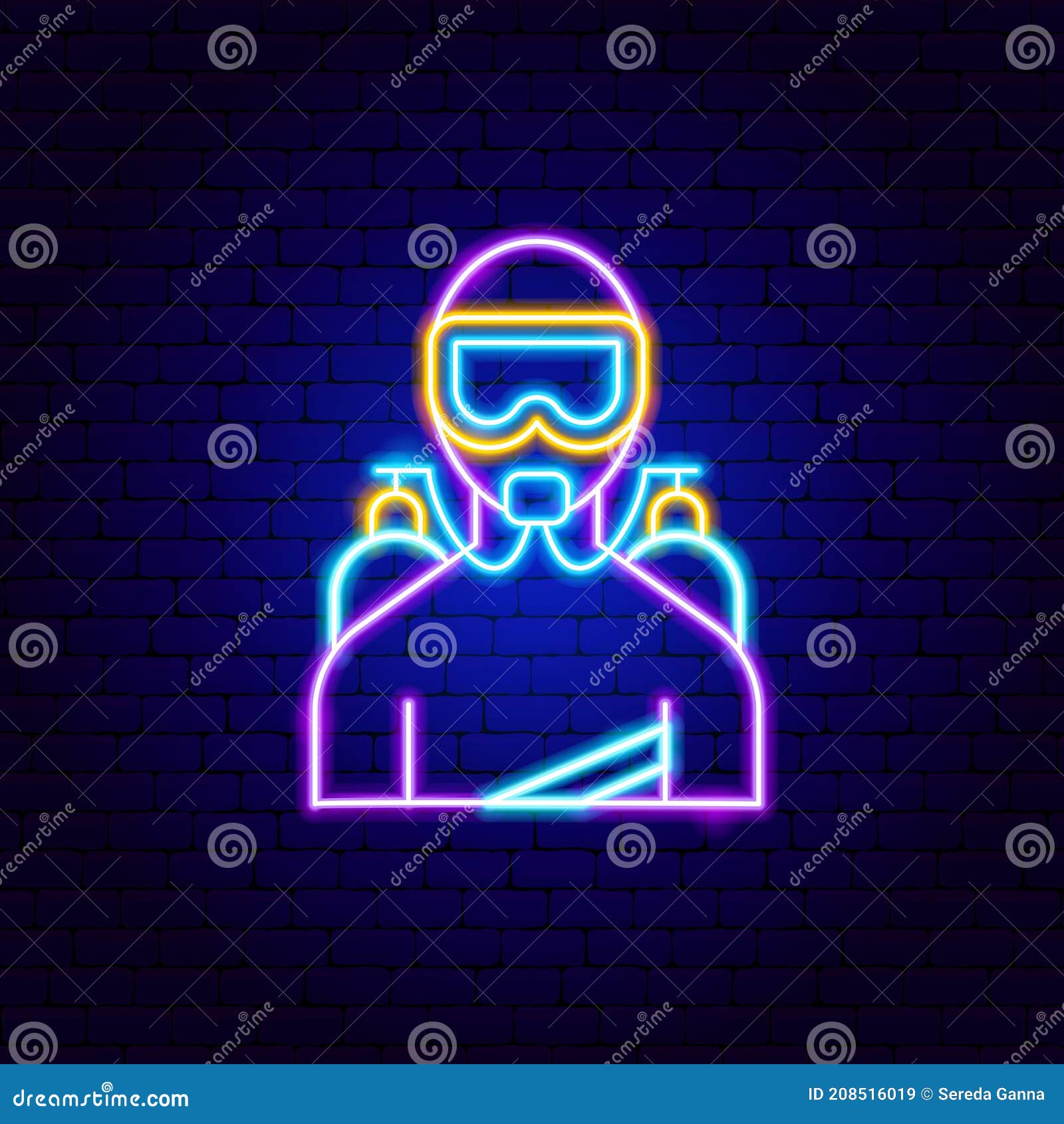 Diver Neon Sign stock vector. Illustration of equipment - 208516019