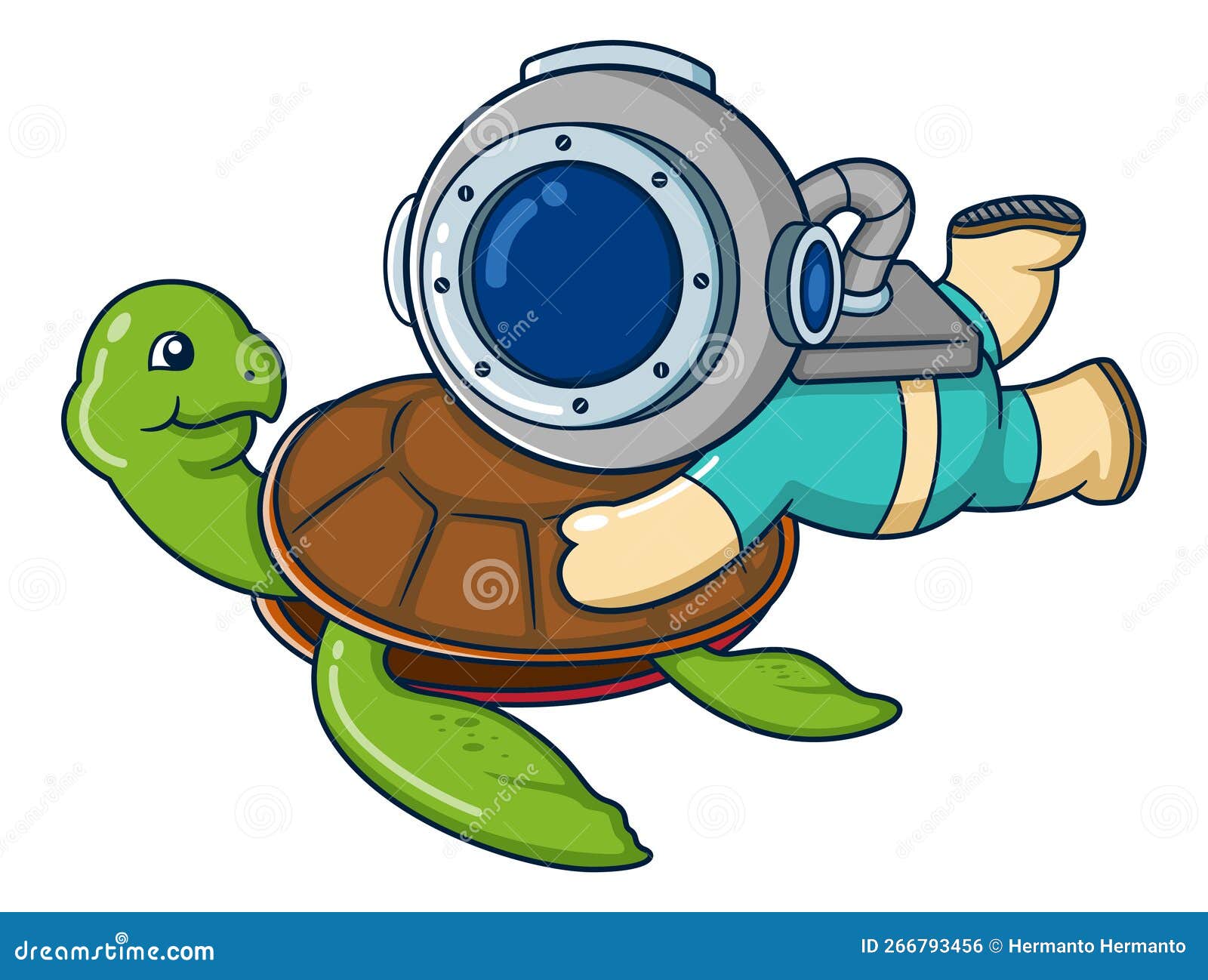 The Diver Plays and Has Fun with a Big Turtle Stock Vector ...