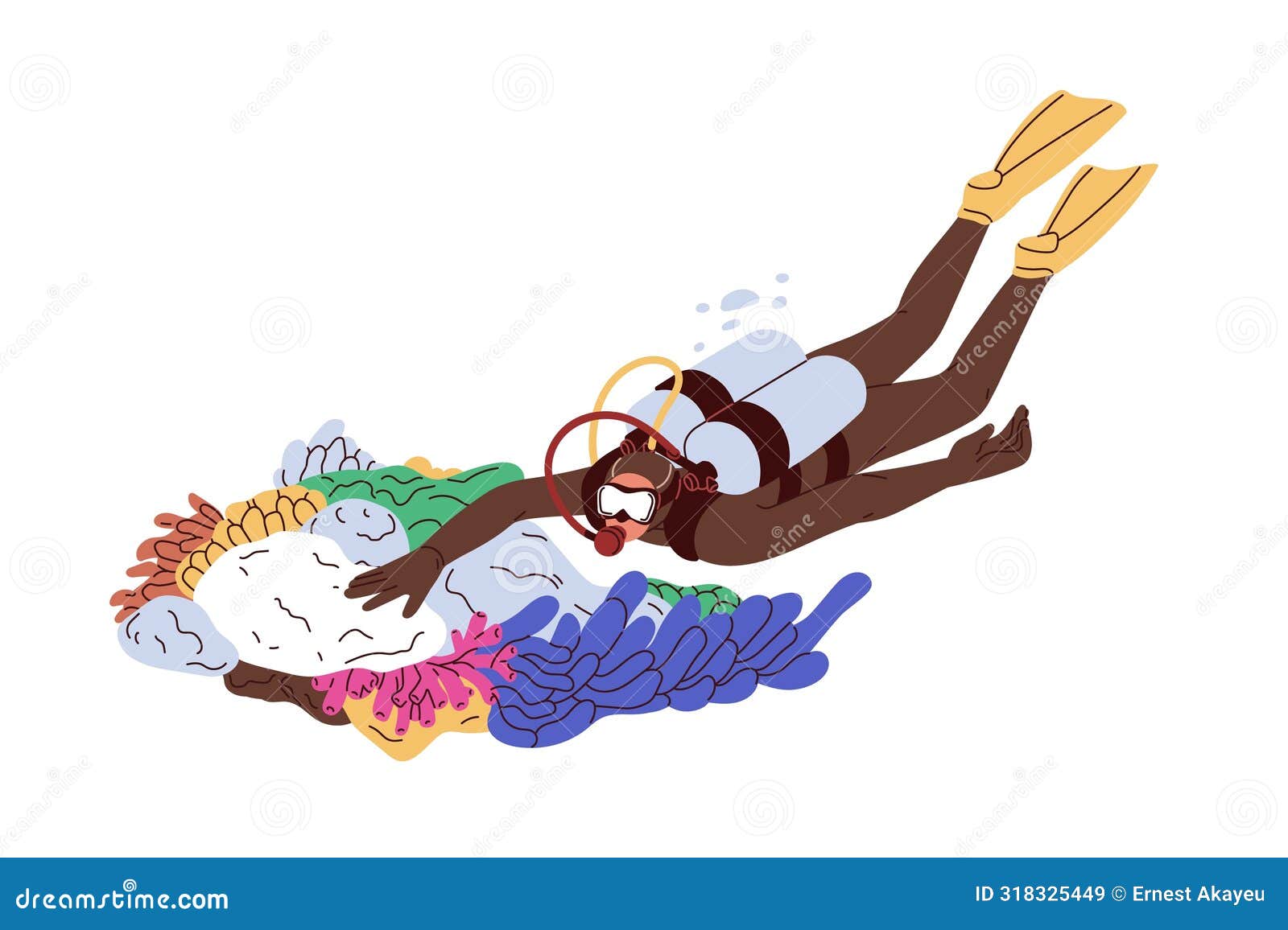 Diver At Sea Bottom. Underwater Scuba Diving With Oxygen Mask And Tank ... Diver At Sea Bottom. Underwater Scuba Diving With Oxygen Mask And Tank ...
