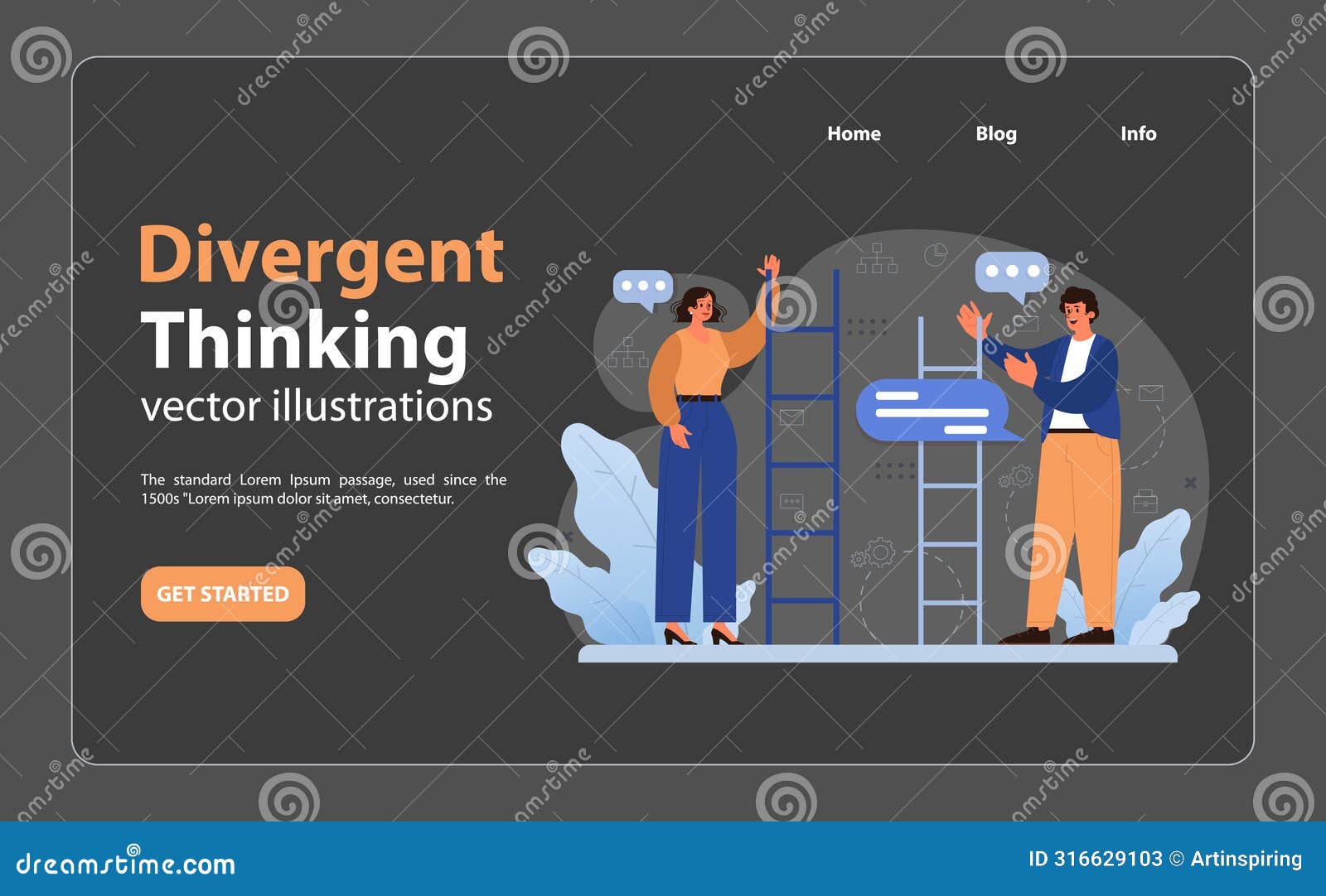 Divergent Thinking Concept. Flat Vector Stock Vector - Illustration of ...