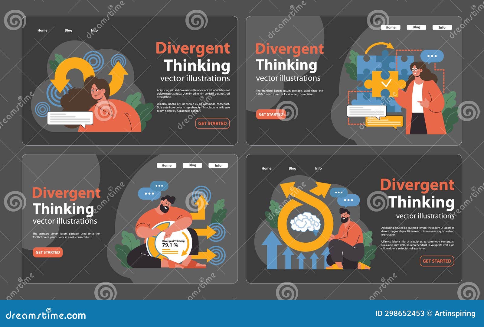 Divergent Thinking Set. Flat Vector Illustration Stock Illustration ...