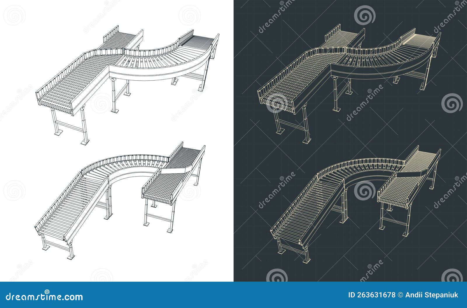 Diverging Conveyor Blueprints Vector Illustration | CartoonDealer.com ...