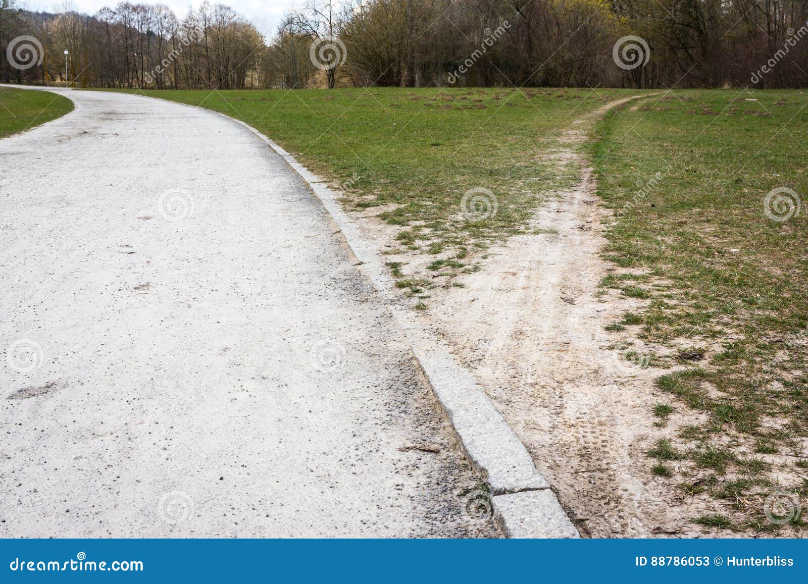 Diverging Path Sidewalk Dirth Path Grass Outdoors Decision Road Royalty ...
