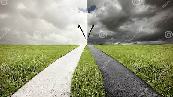 Diverging Paths Under Contrasting Skies. Stock Illustration ...
