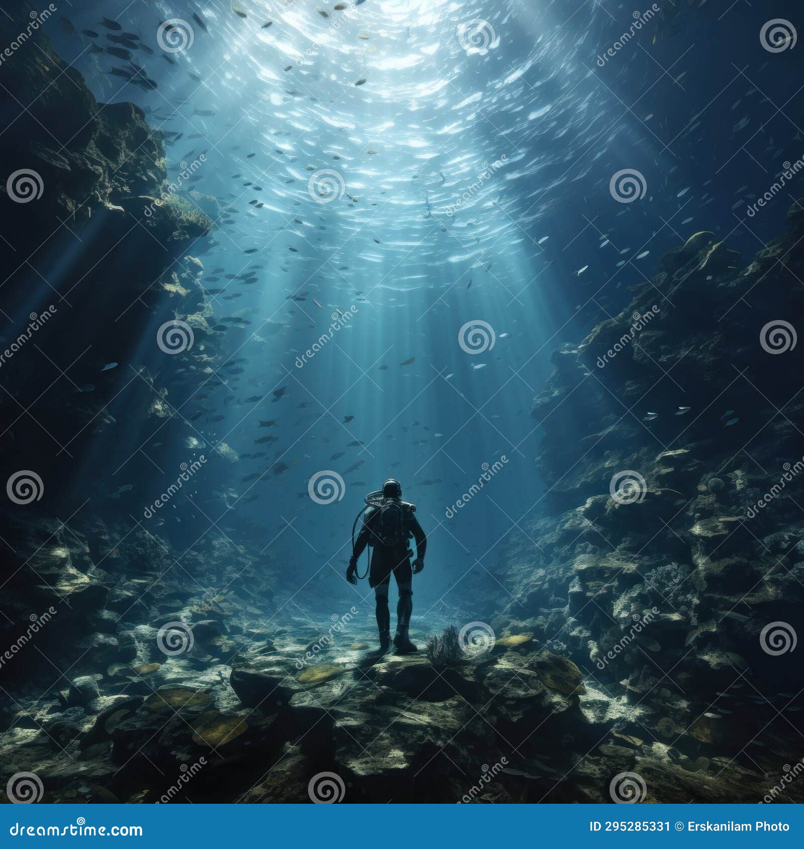 Divers are on Cliffs and Sea Troughs Adventuring on the Seabed Stock ...