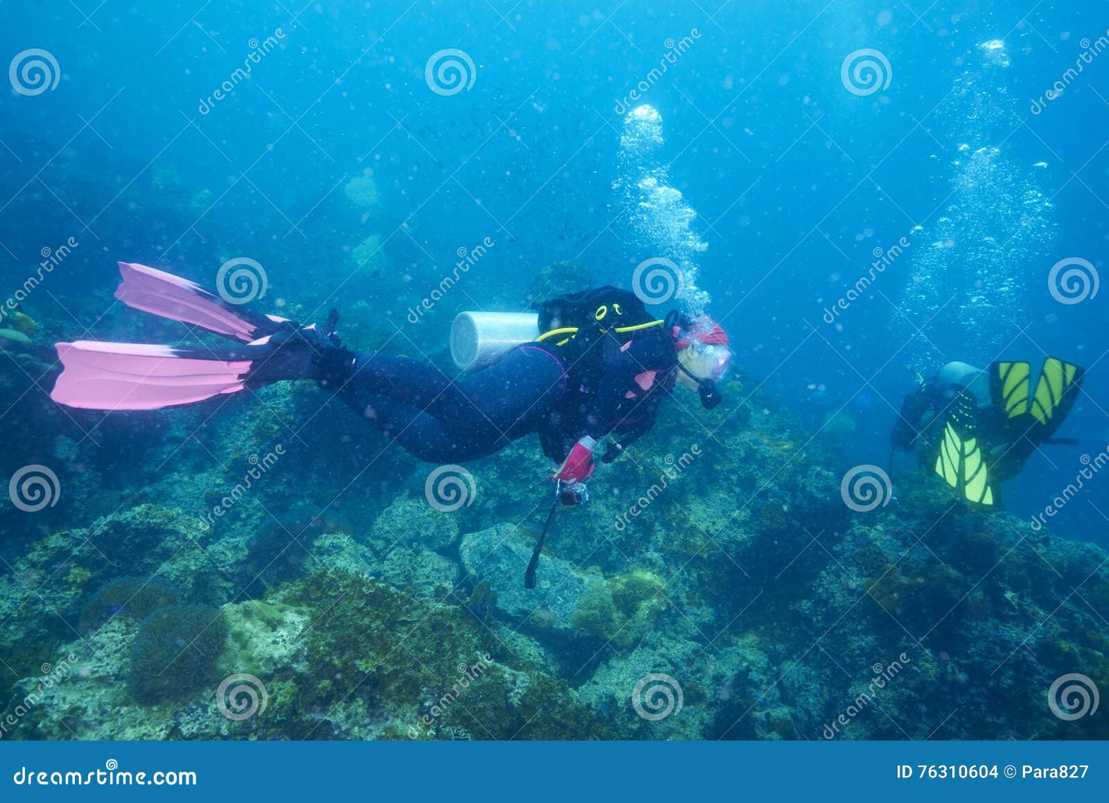 Divers and coral reef stock photo. Image of scuba, beach - 76310604