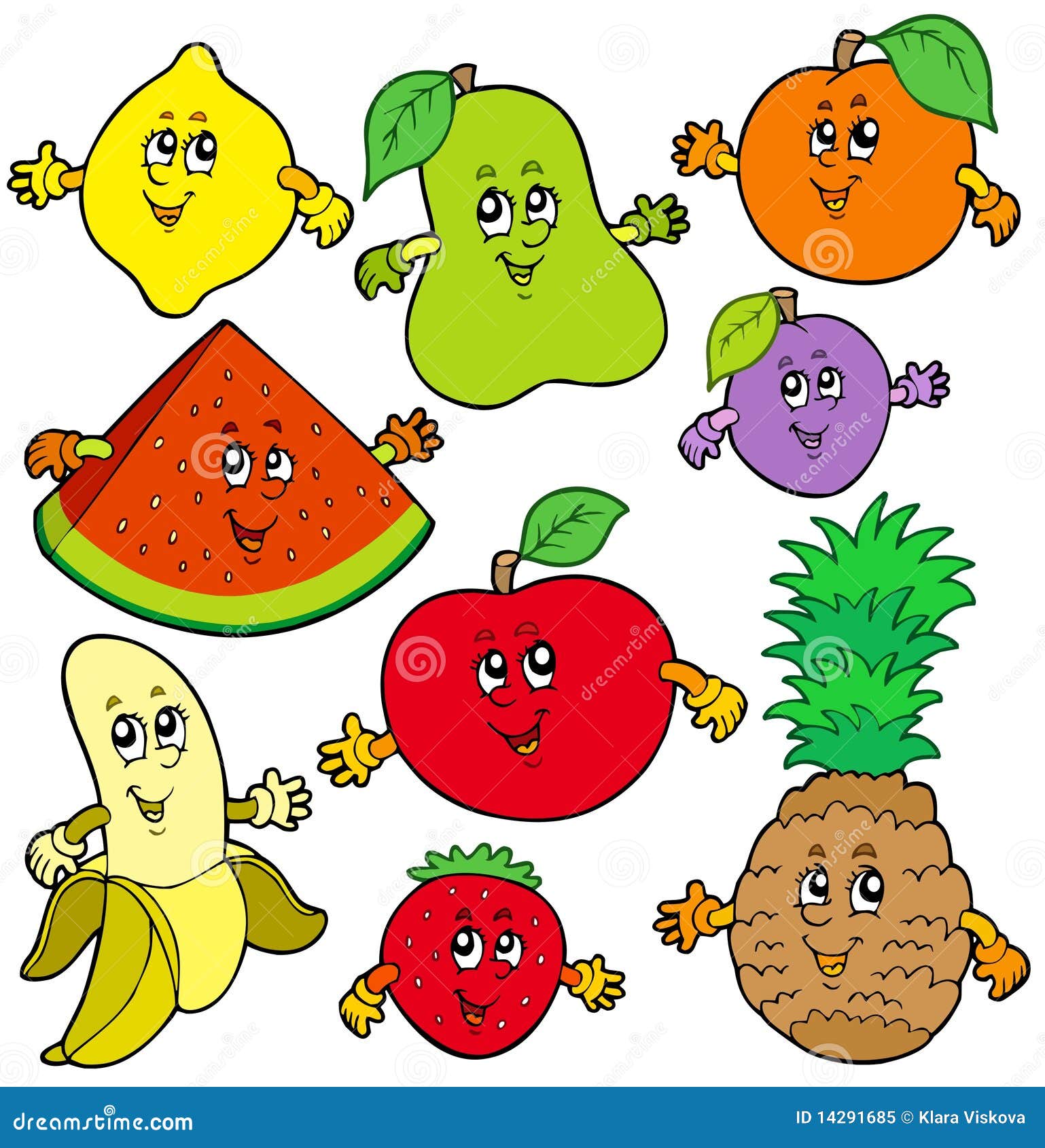 Divers Fruits De Dessin Animé Photo libre de droits - Image: 14291685