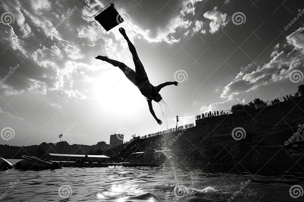 Divers in Mid-air during a Diving Competition, AI Generated Stock ...