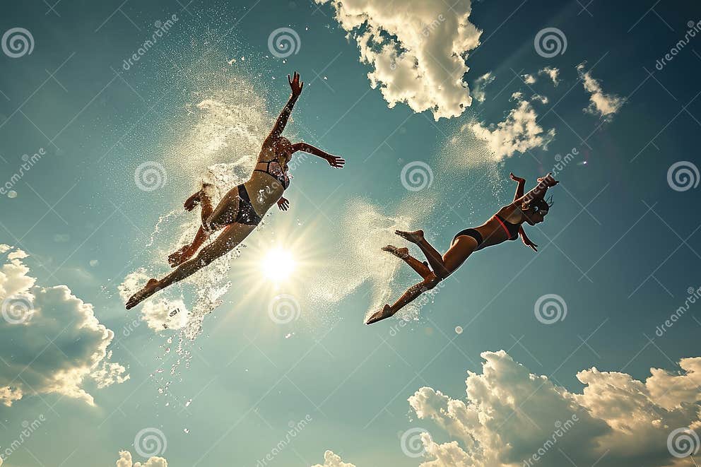 Divers in Mid-air during a Diving Competition, AI Generated Stock ...