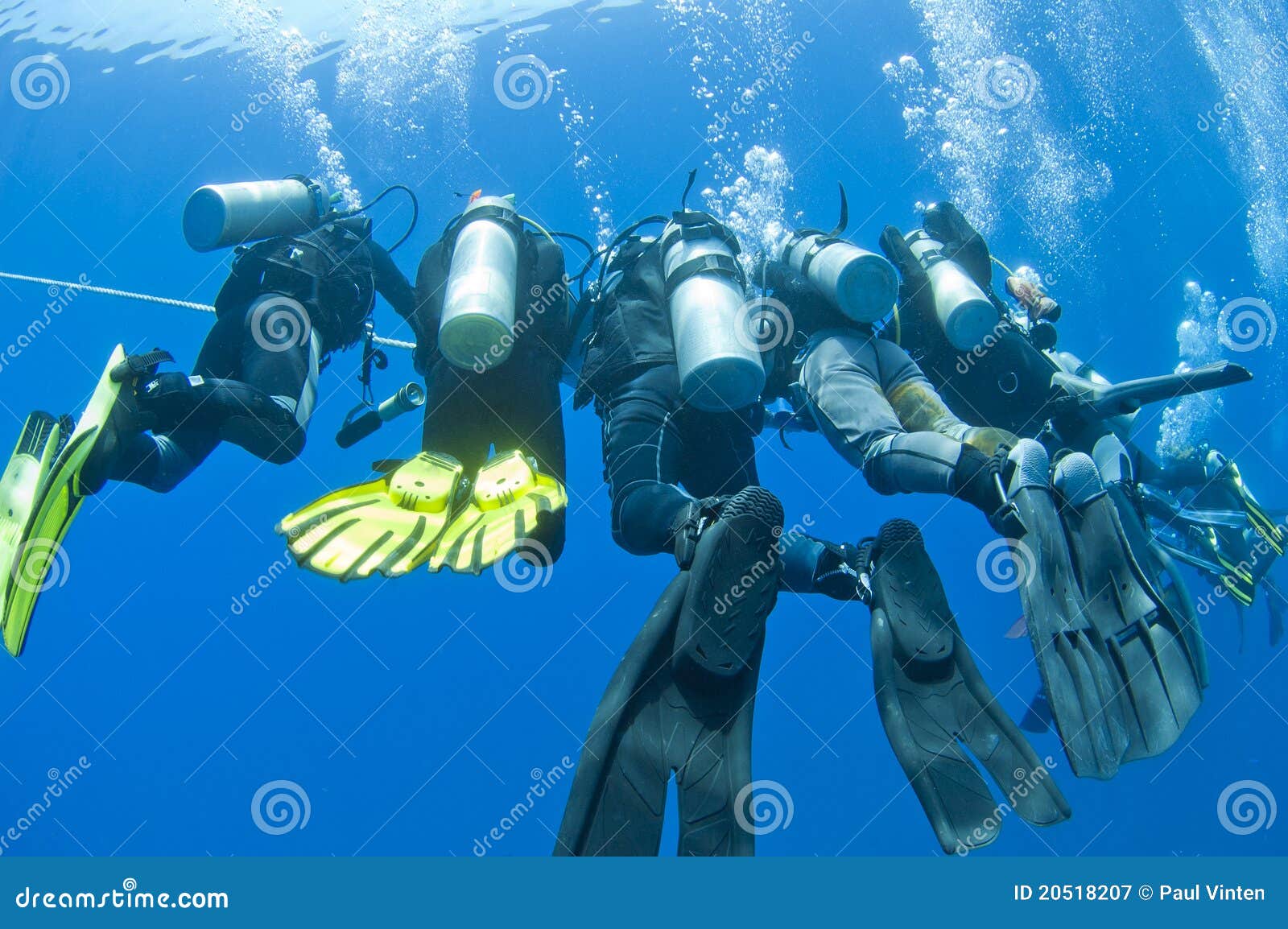 Divers on a Rope Underwater Stock Image - Image of decompressing ...