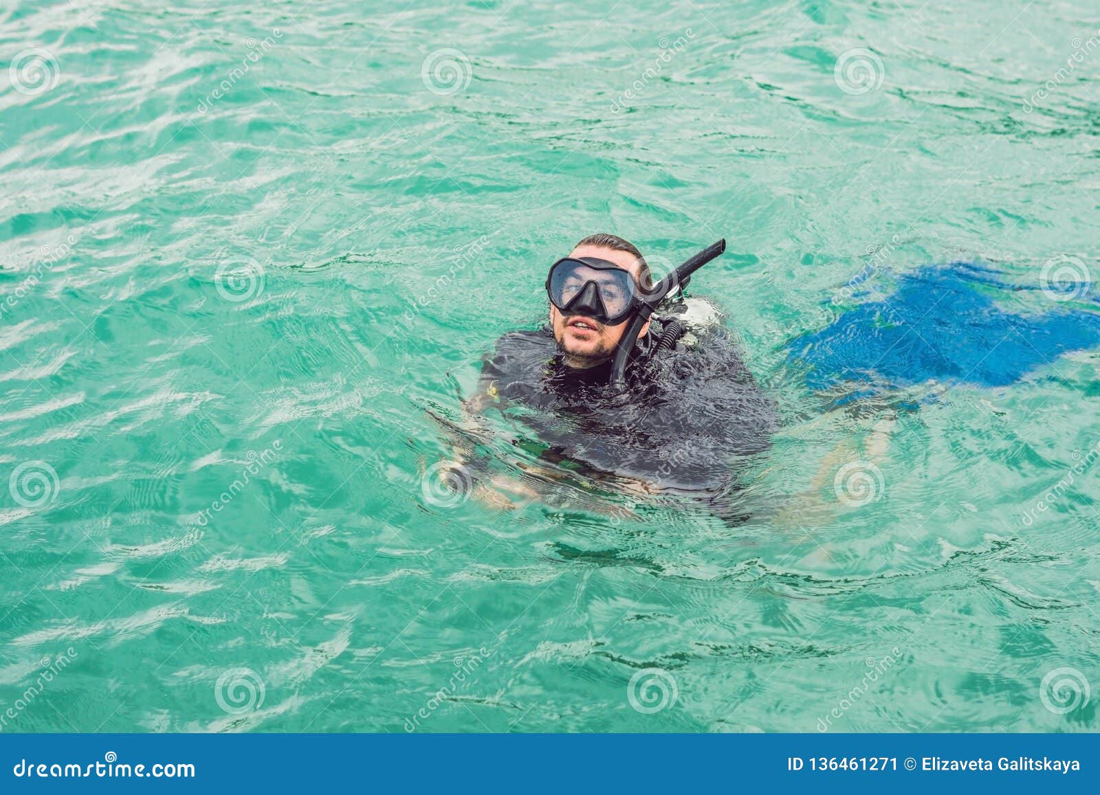 Divers on the Surface of Water Ready To Dive Stock Image - Image of ...