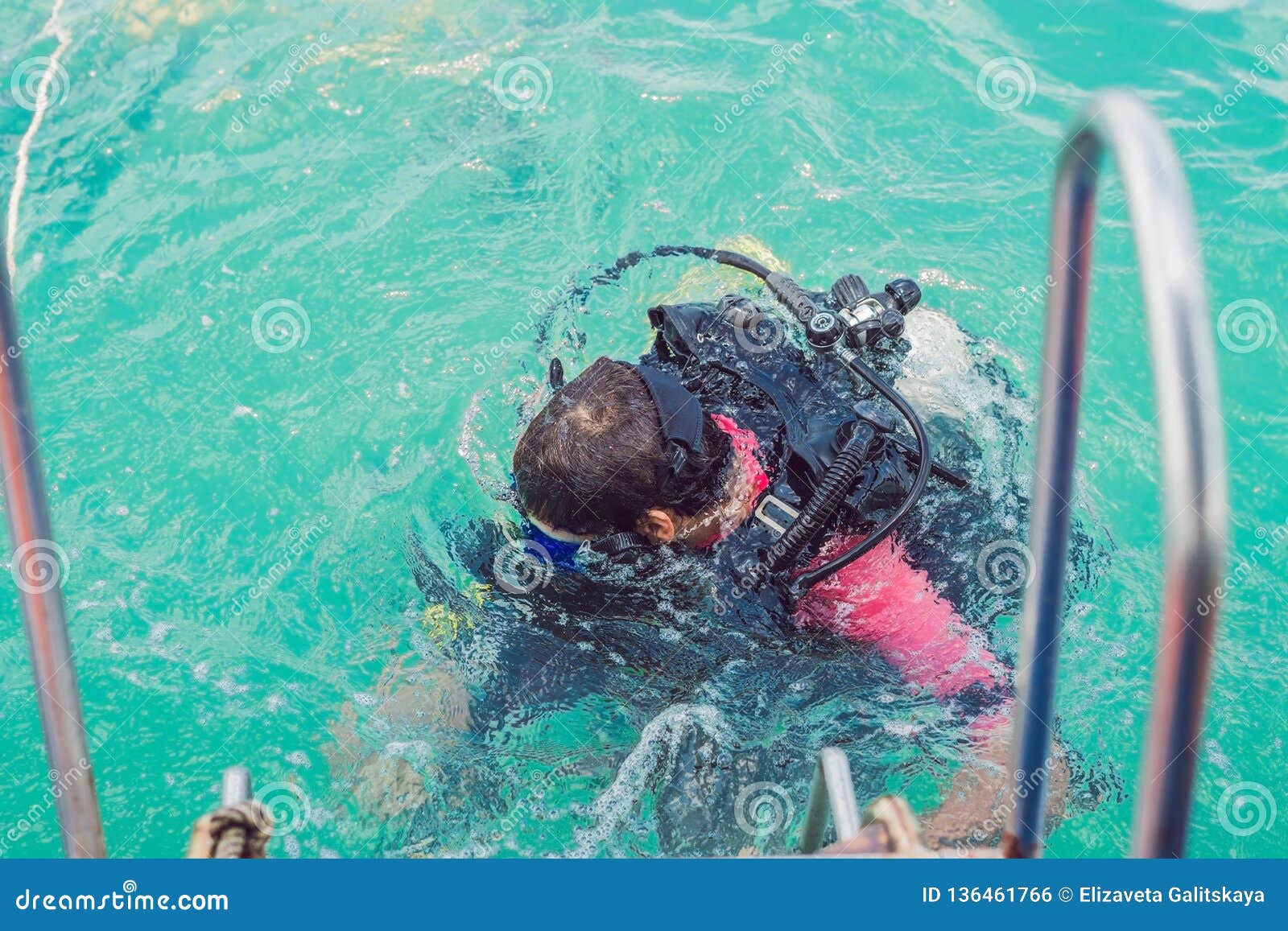 Divers on the Surface of Water Ready To Dive Stock Photo - Image of ...
