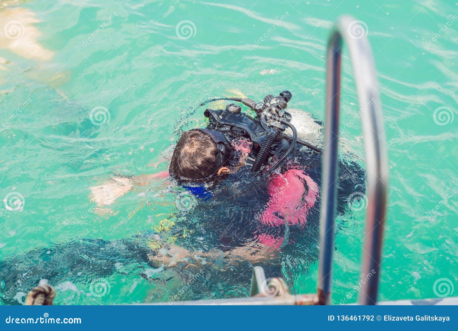 Divers on the Surface of Water Ready To Dive Stock Photo - Image of ...