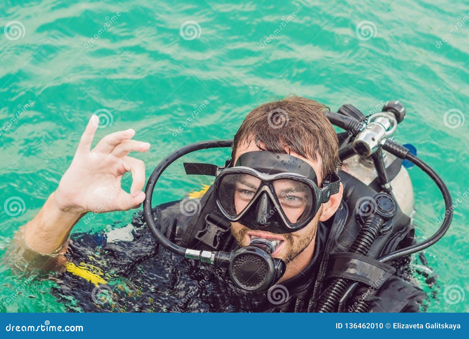 Divers on the Surface of Water Ready To Dive Stock Photo - Image of ...