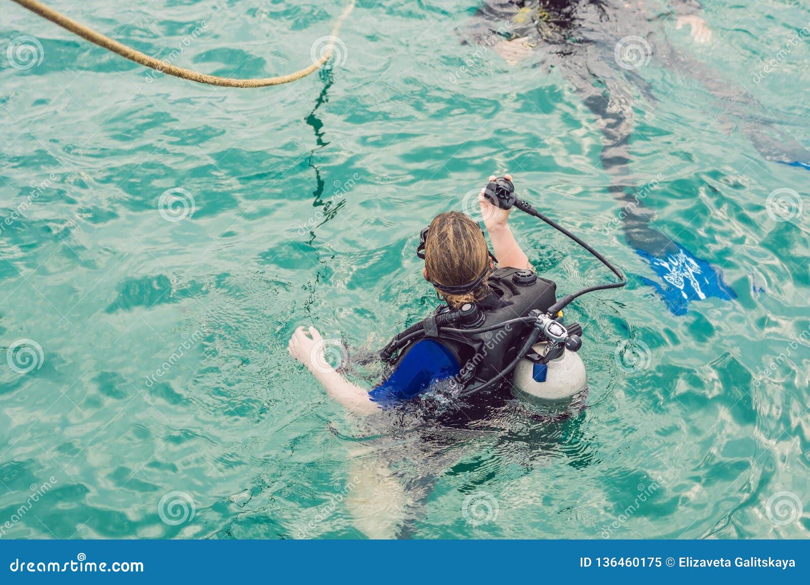 Divers on the Surface of Water Ready To Dive Stock Image - Image of ...