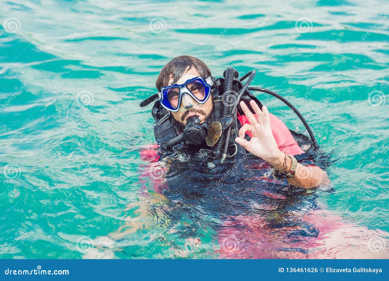 Divers on the Surface of Water Ready To Dive Stock Photo - Image of ...