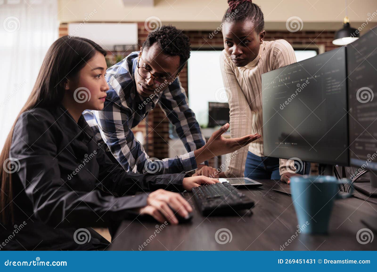 Diverse Ai Cloud Programers Talking about Html Script Stock Image - Image of company, monitor ...