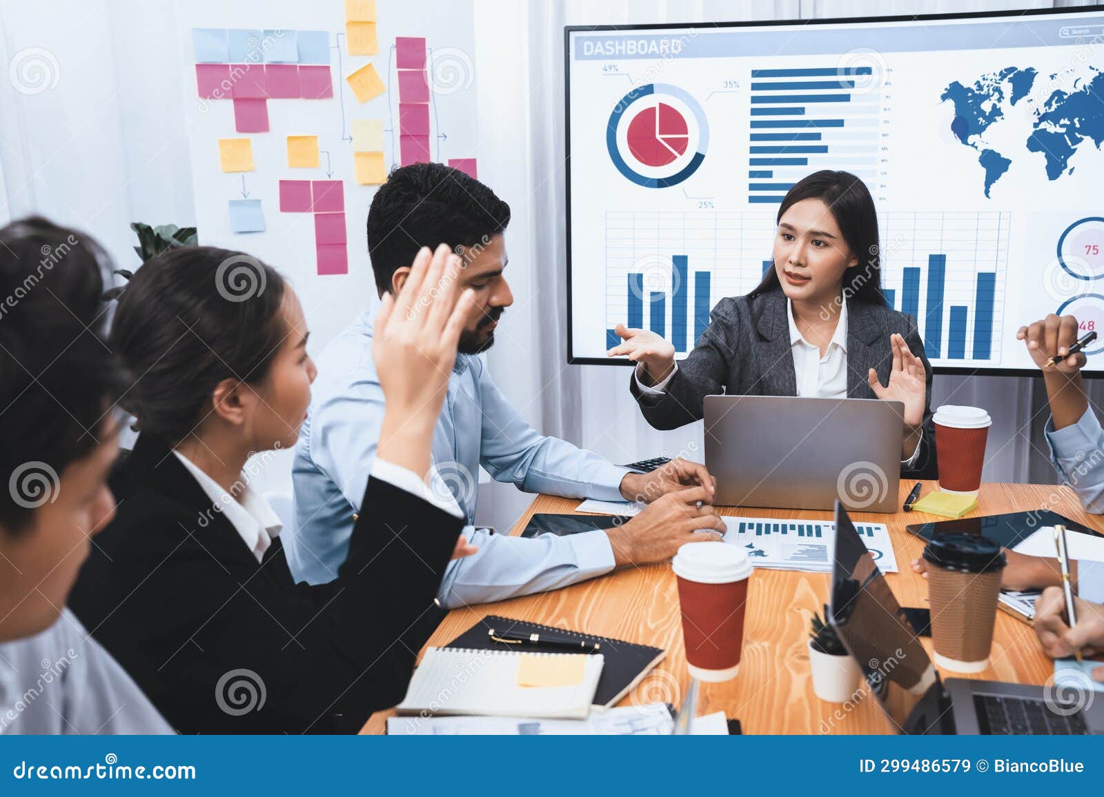 Analyst Team Colleague Raise Hand, Ask Question during Presentation ...