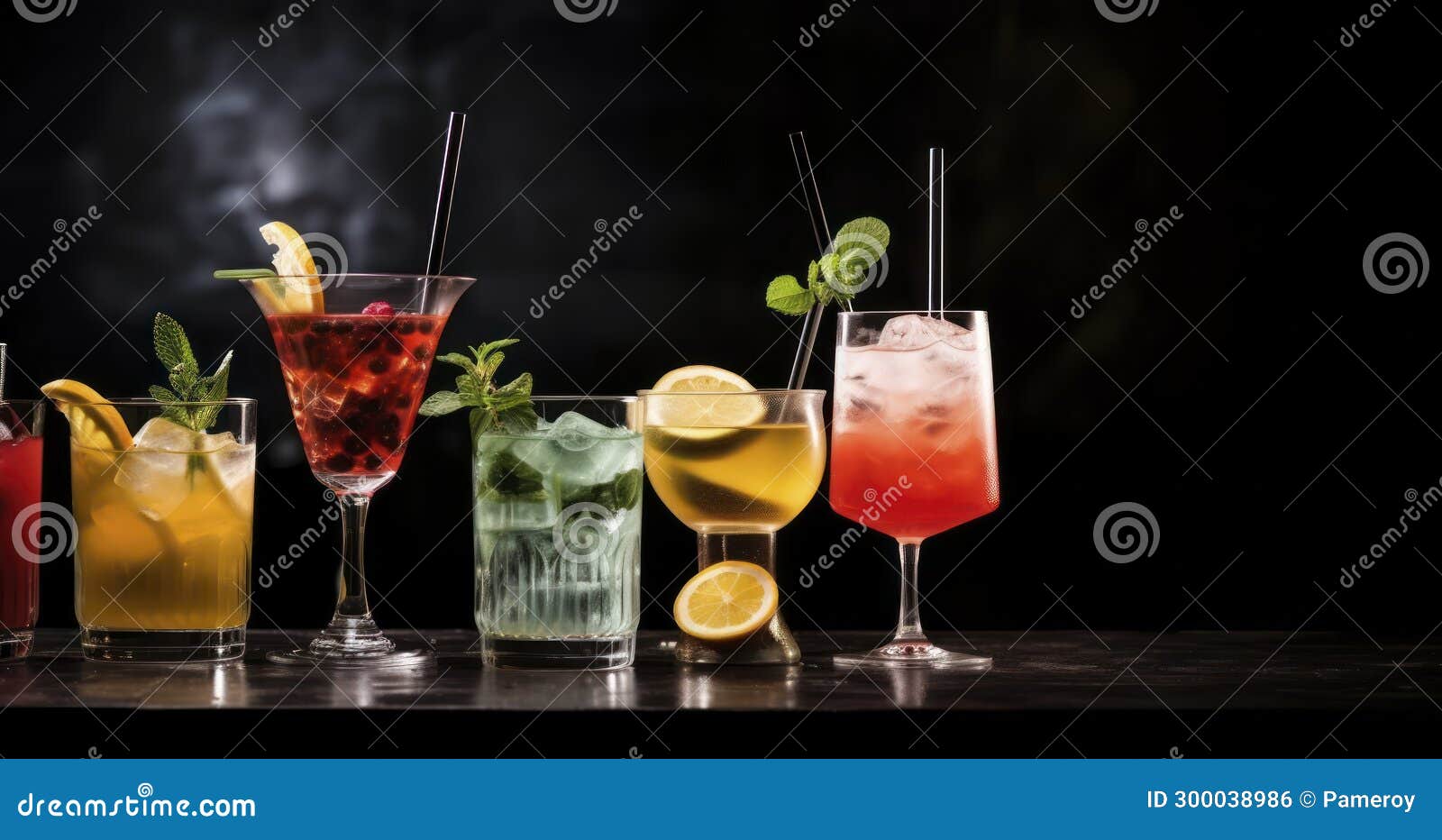 A Diverse Array of Classic Cocktails Presented on a Sophisticated Dark ...
