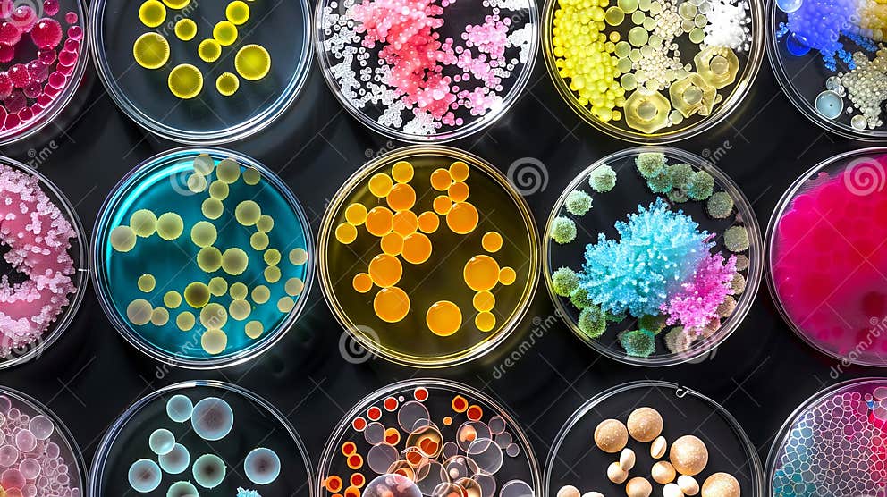 A Diverse Array of Colorful Bacteria Cultures in Petri Dishes ...